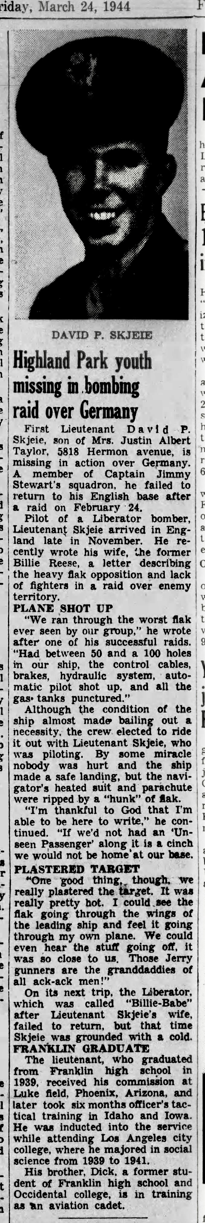 Pilot Accounted For From World War II (Skjeie, D.) > Defense POW/MIA ...