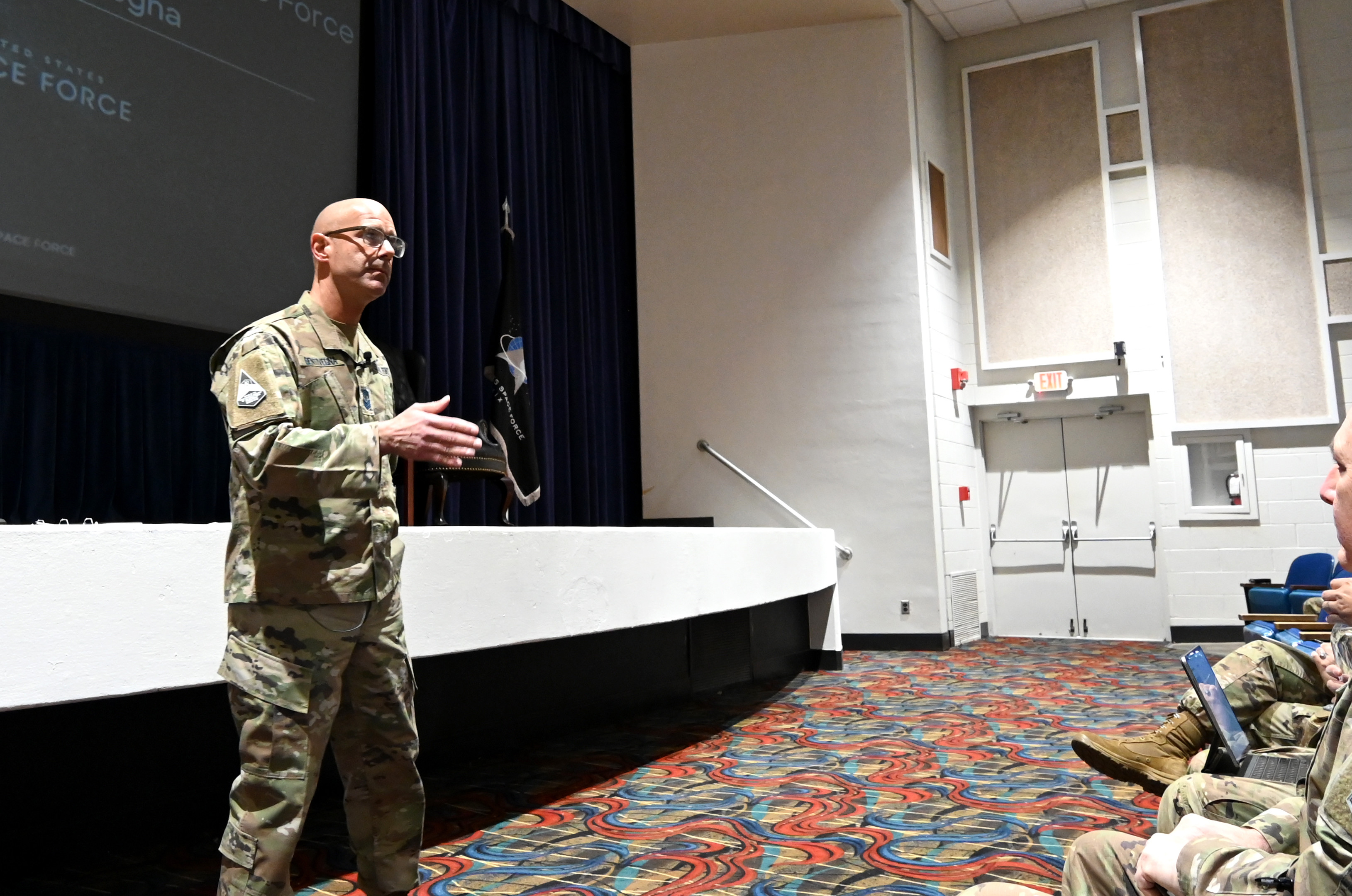 Chief Master Sgt. of the Space Force John F. Bentivegna talks with Senior Enlisted Guardians ...