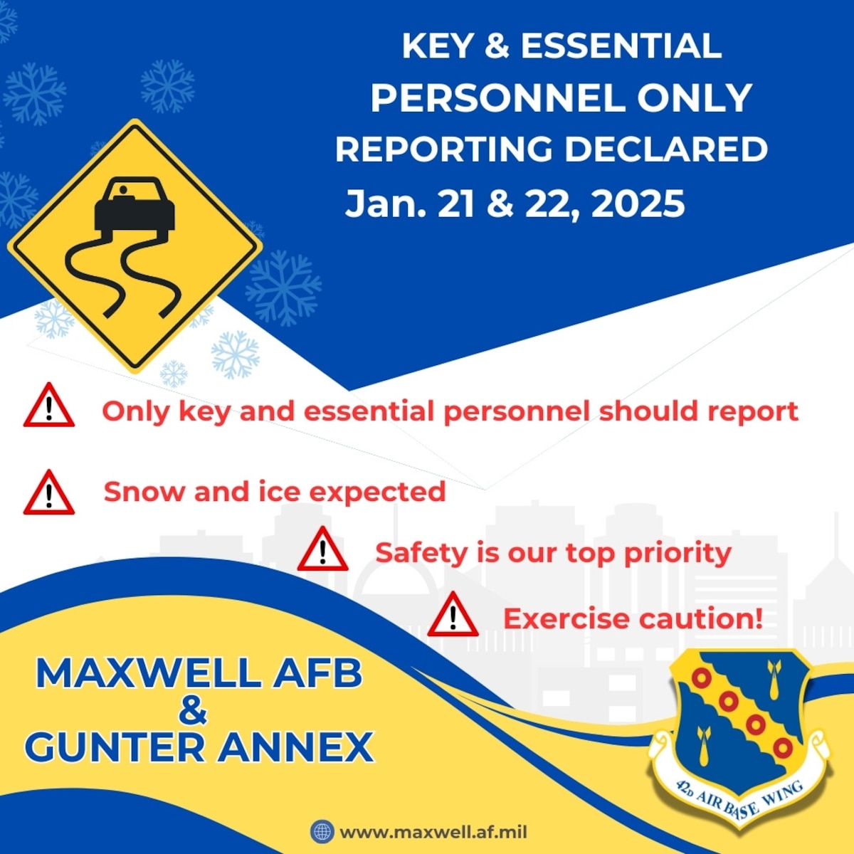Key and Essential Personnel Only Reporting Declared for Maxwell AFB and ...
