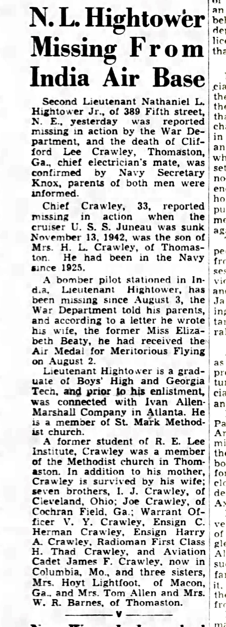 Airman Accounted For From World War II (Hightower, N.) > Defense POW ...