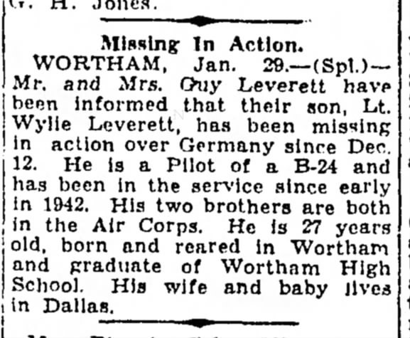 Pilot Accounted for from World War II (Leverett, W.) > Defense POW/MIA ...