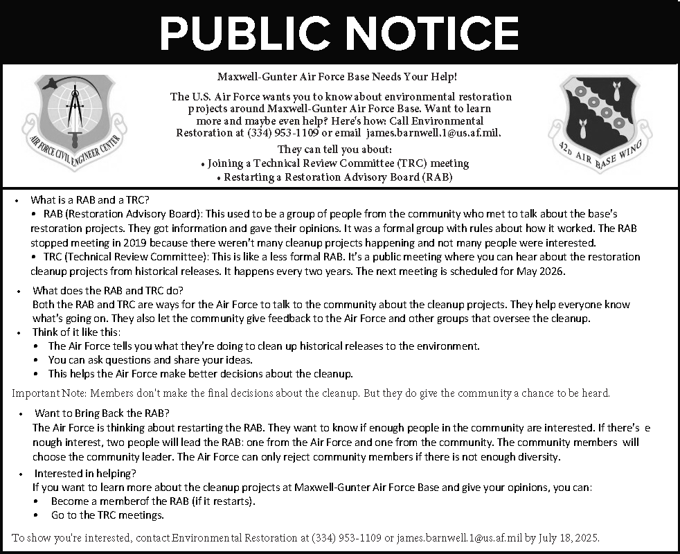 Community interest gauged for Restoration Advisory Board > Maxwell Air ...