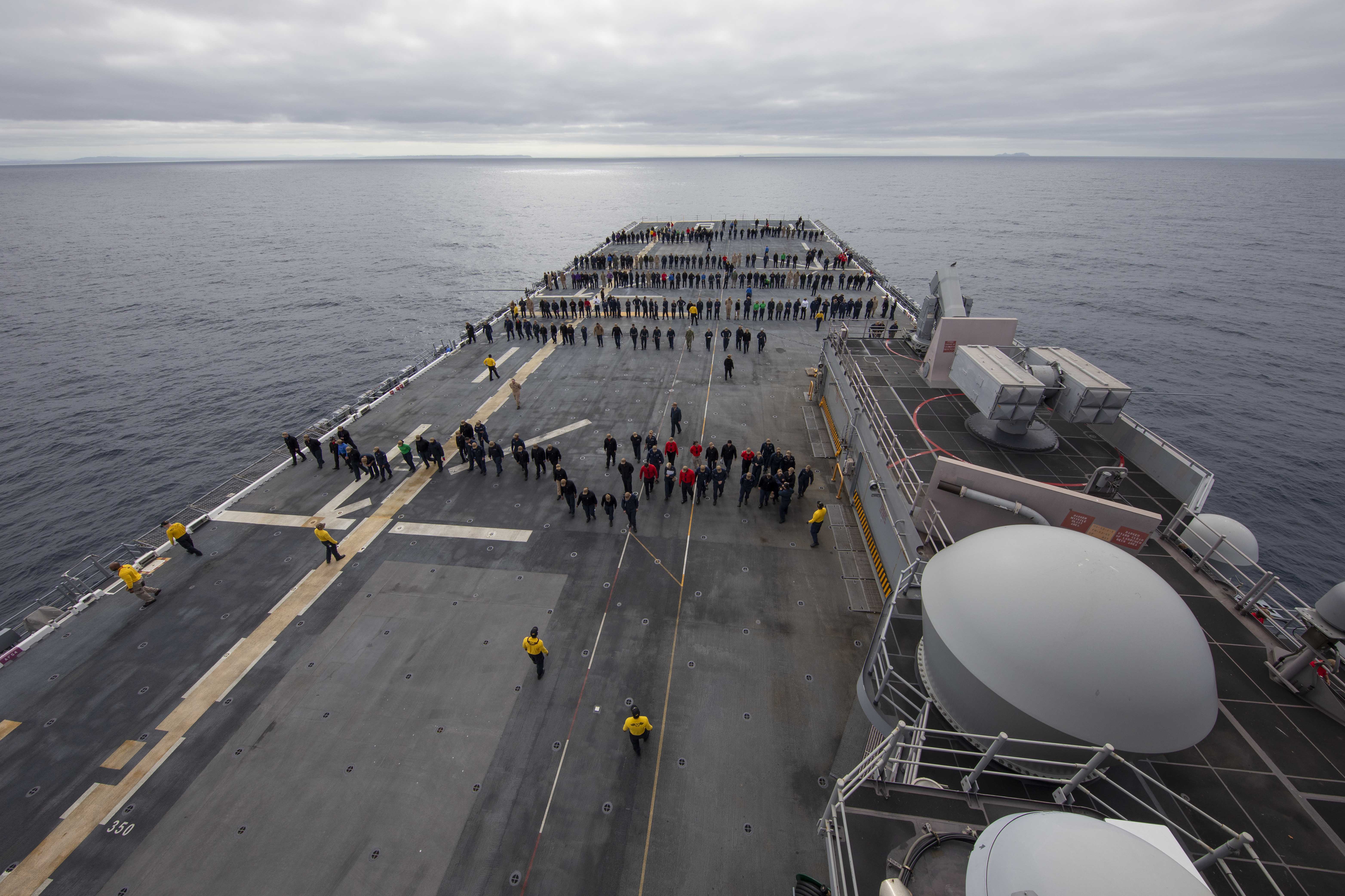 USS Makin Island conducts FOD walkdown in Pacific Ocean