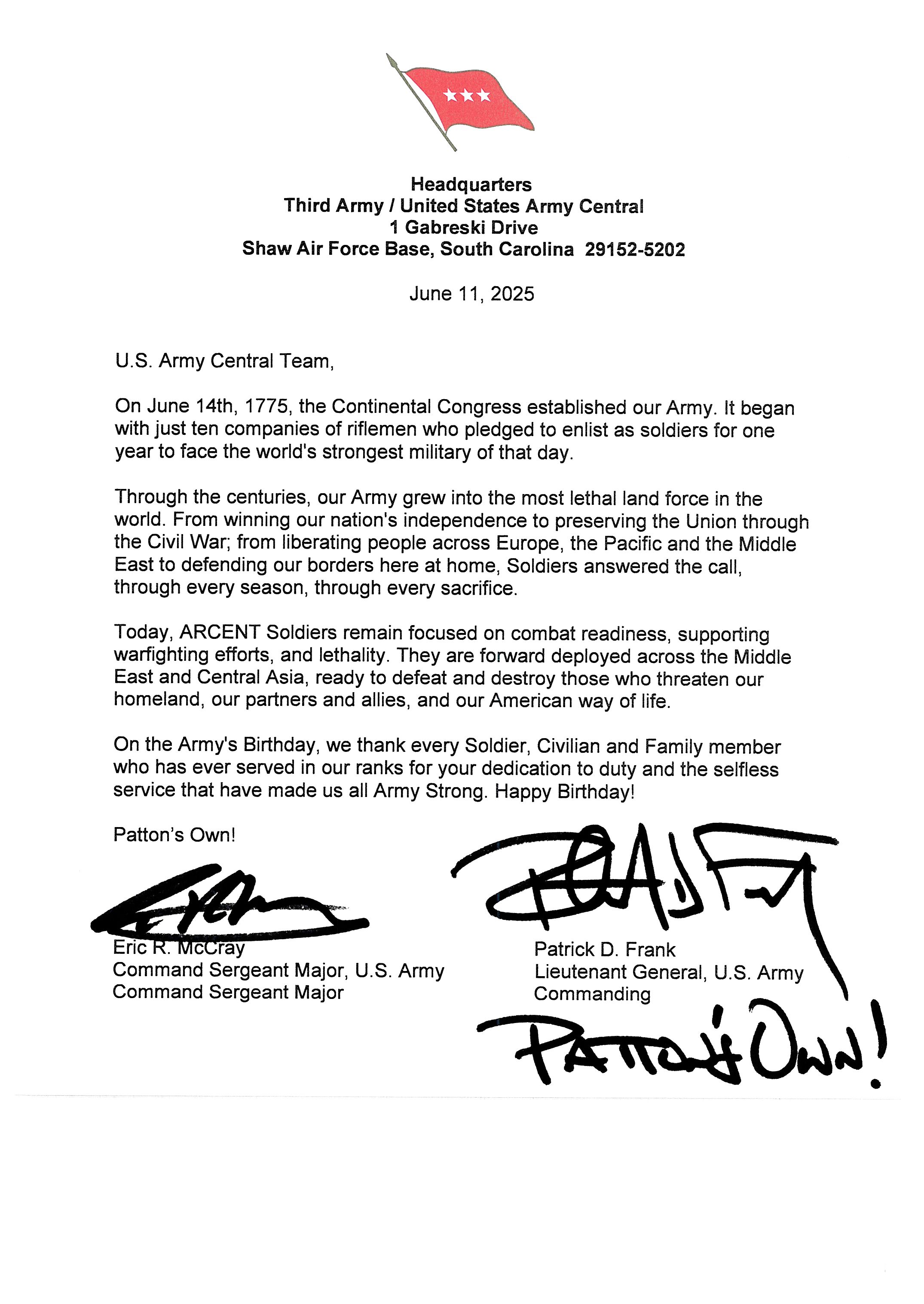 Army 250th Birthday Message > U.S. Army Central > News | U.S. Army Central