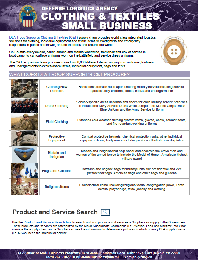 Troop Support Clothing and Textiles Small Business > Defense Logistics ...