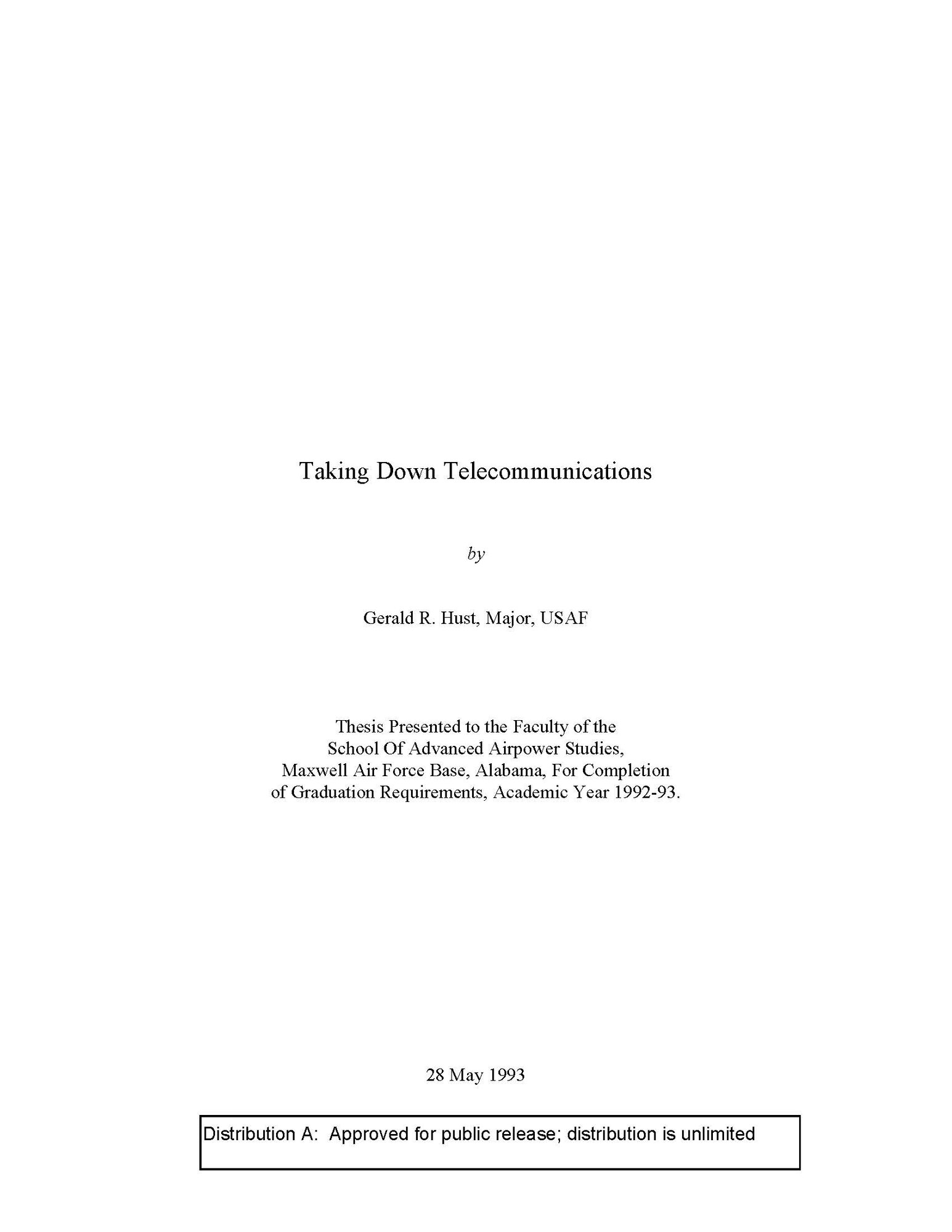 Taking Down Telecommunications > Air University (AU) > Air University Press