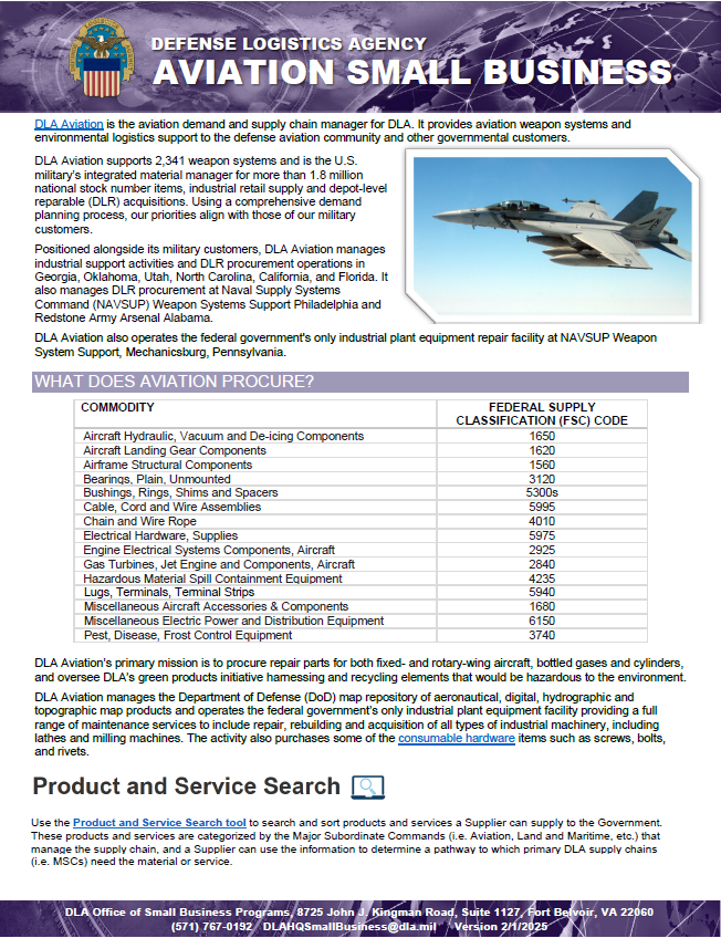 Aviation Small Business > Defense Logistics Agency > Details