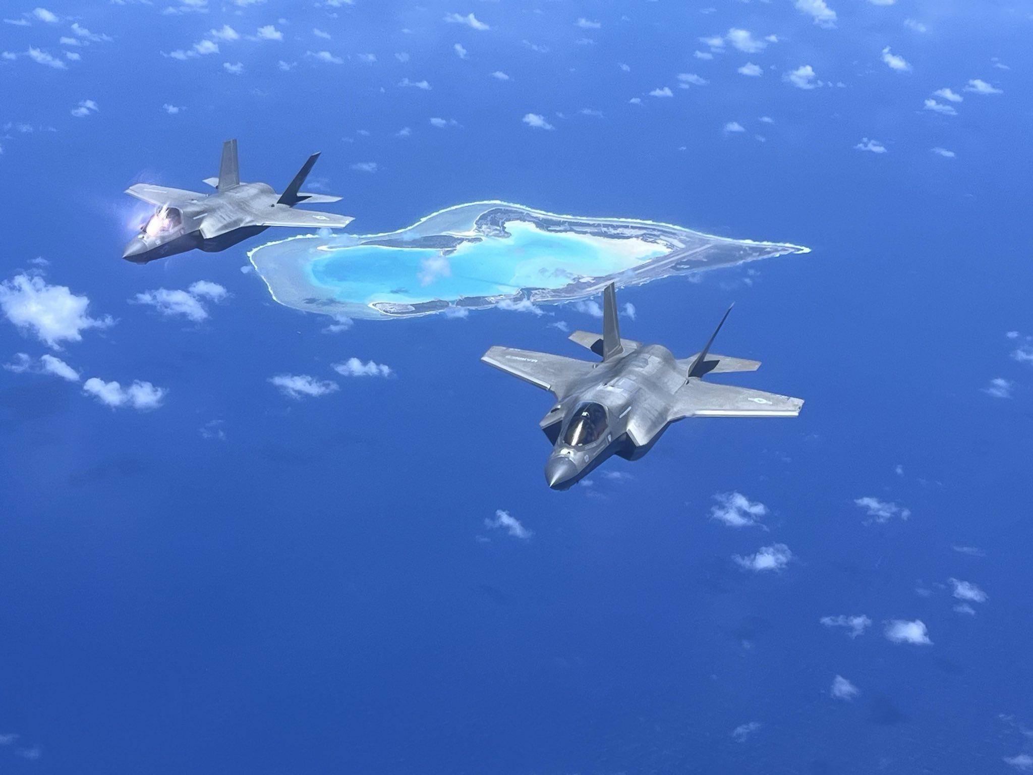 F-35B Lightning IIs fly over Wake Island