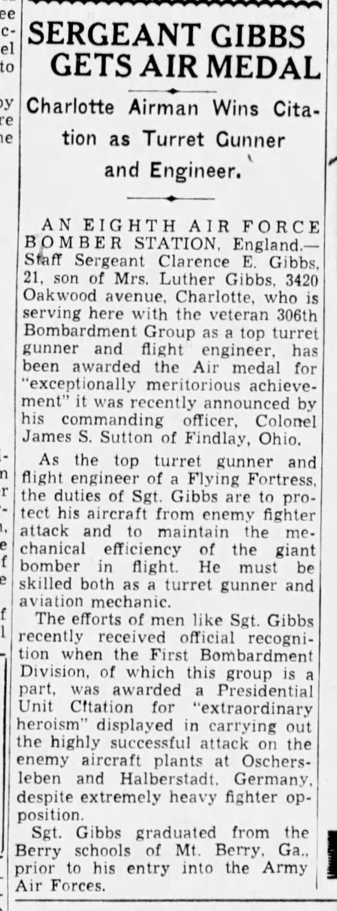 Airman Accounted For From World War II (Gibbs, C.) > Defense POW/MIA ...