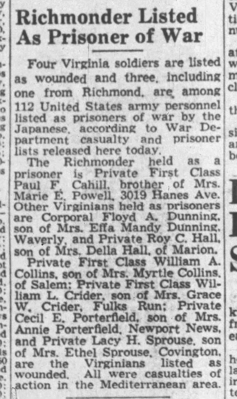 Soldier Accounted For From World War II (Dunning, F.) > Defense POW/MIA ...