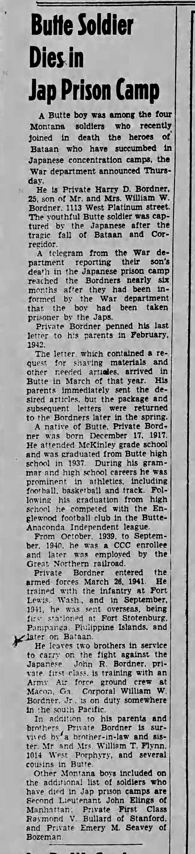 Soldier Accounted For From World War II (Bordner, A.) > Defense POW/MIA ...
