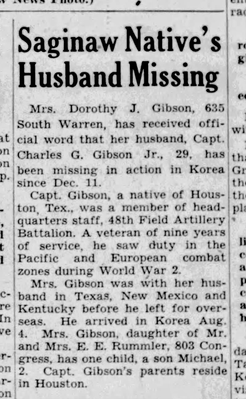 Soldier Accounted For From Korean War (Gibson, C.) > Defense POW/MIA ...