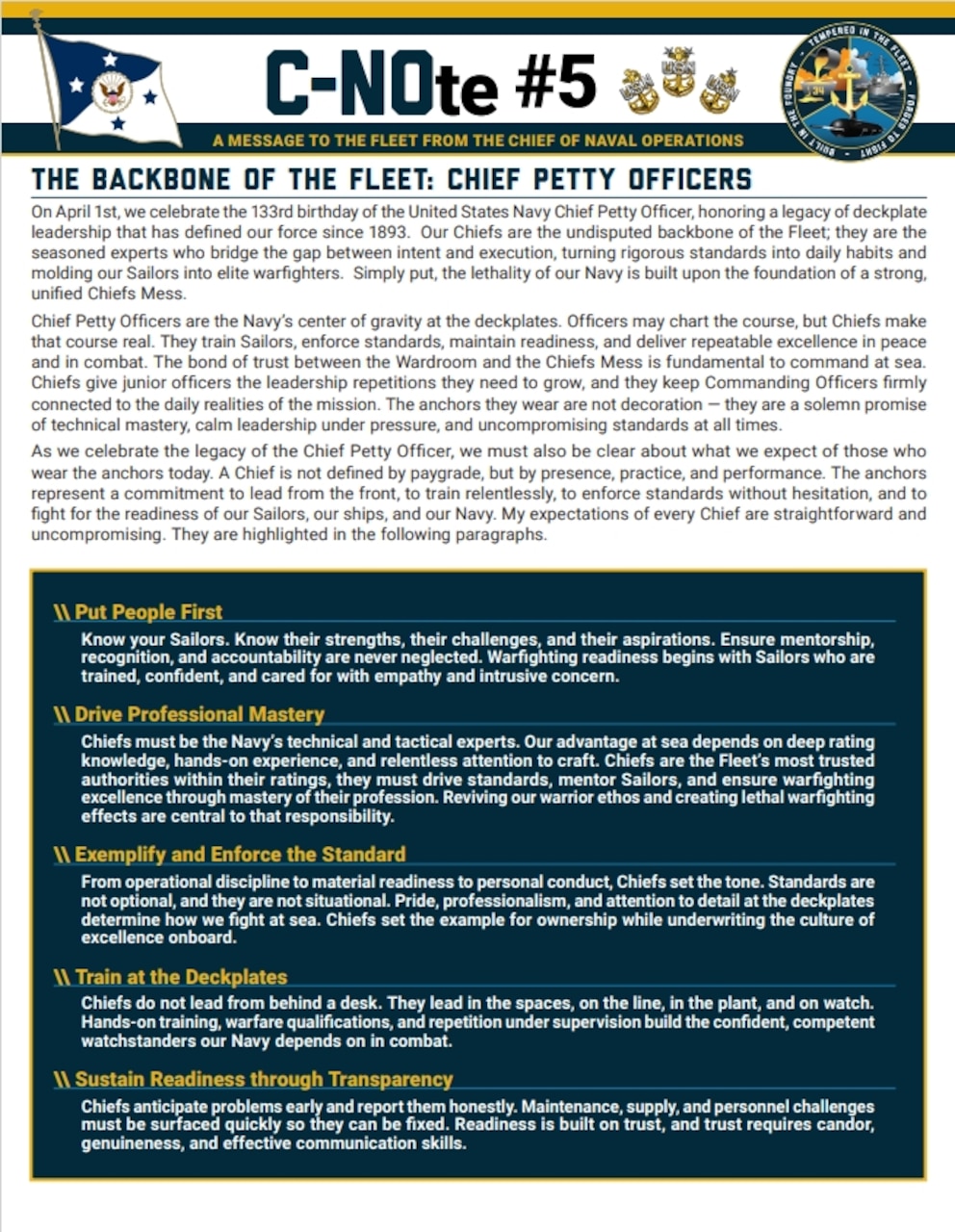C-NOte #5 The Backbone of the Fleet: Chief Petty Officers > United ...