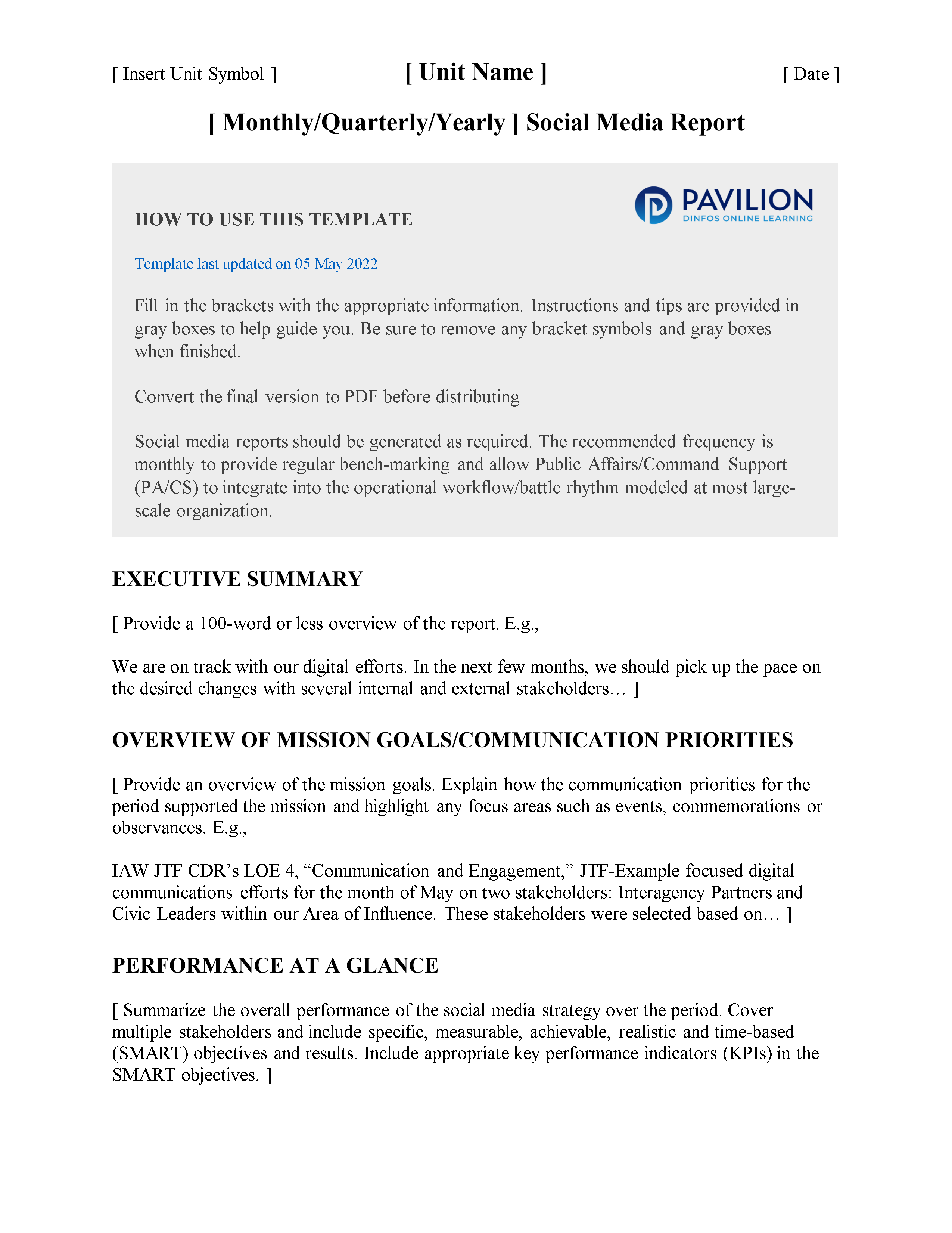 Social Media Performance Report DINFOS Pavilion Template